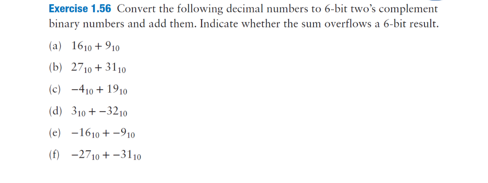 Solved Exercise 1.56 ﻿Convert the following decimal numbers | Chegg.com