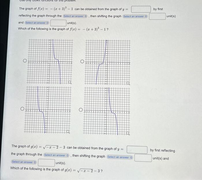 Solved only The graph of f(x) - (x + 3)³ - 1 can be obtained | Chegg.com