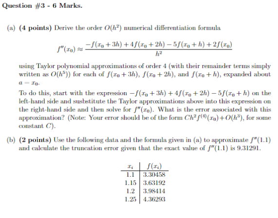Solved Question #3 - 6 ﻿Marks.(a) (4 ﻿points) ﻿Derive the | Chegg.com