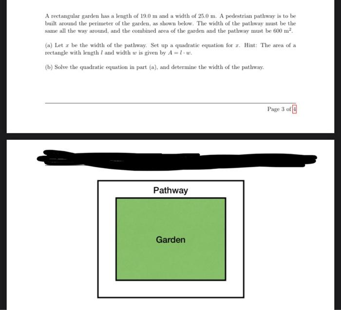 Solved A rectangular garden has a length of 19.0 m and a | Chegg.com