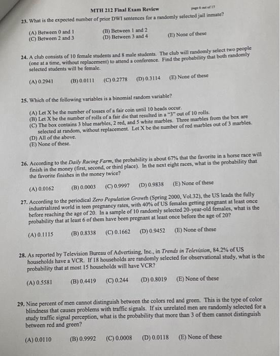 Solved MTH 212 Final Exam Review page 6 out of 17 23. What | Chegg.com