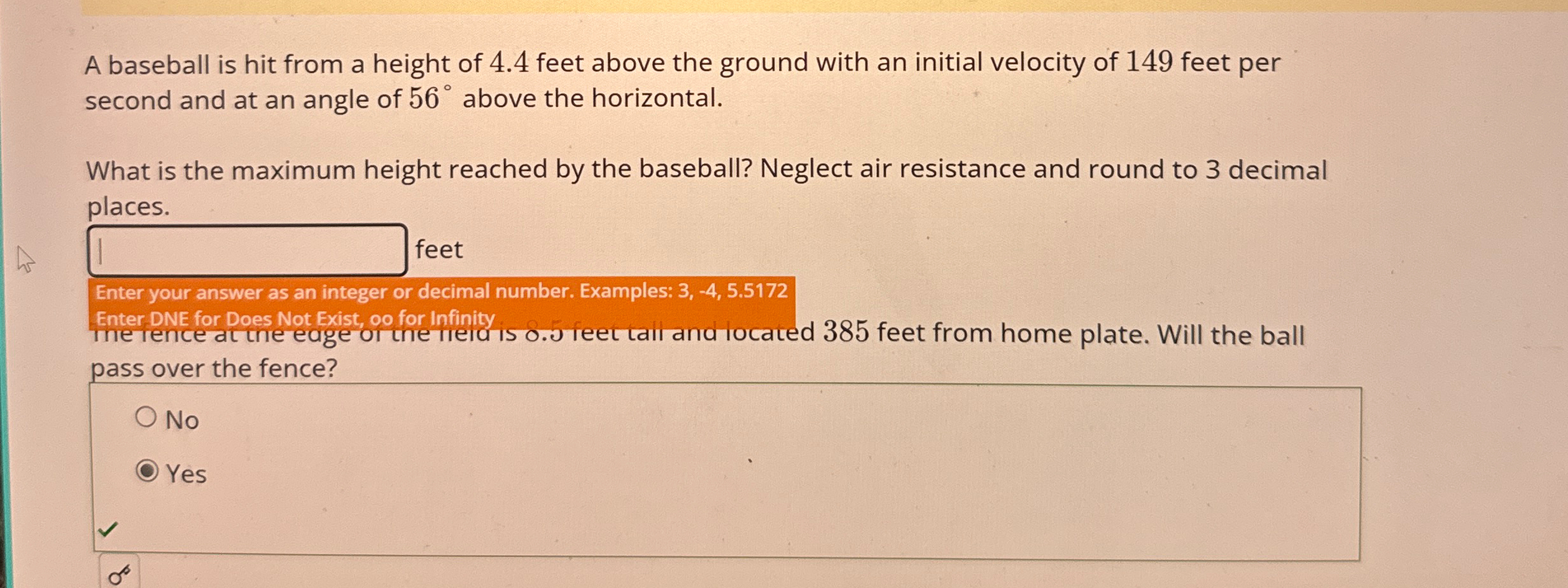 Solved A baseball is hit from a height of 4.4 ﻿feet above | Chegg.com