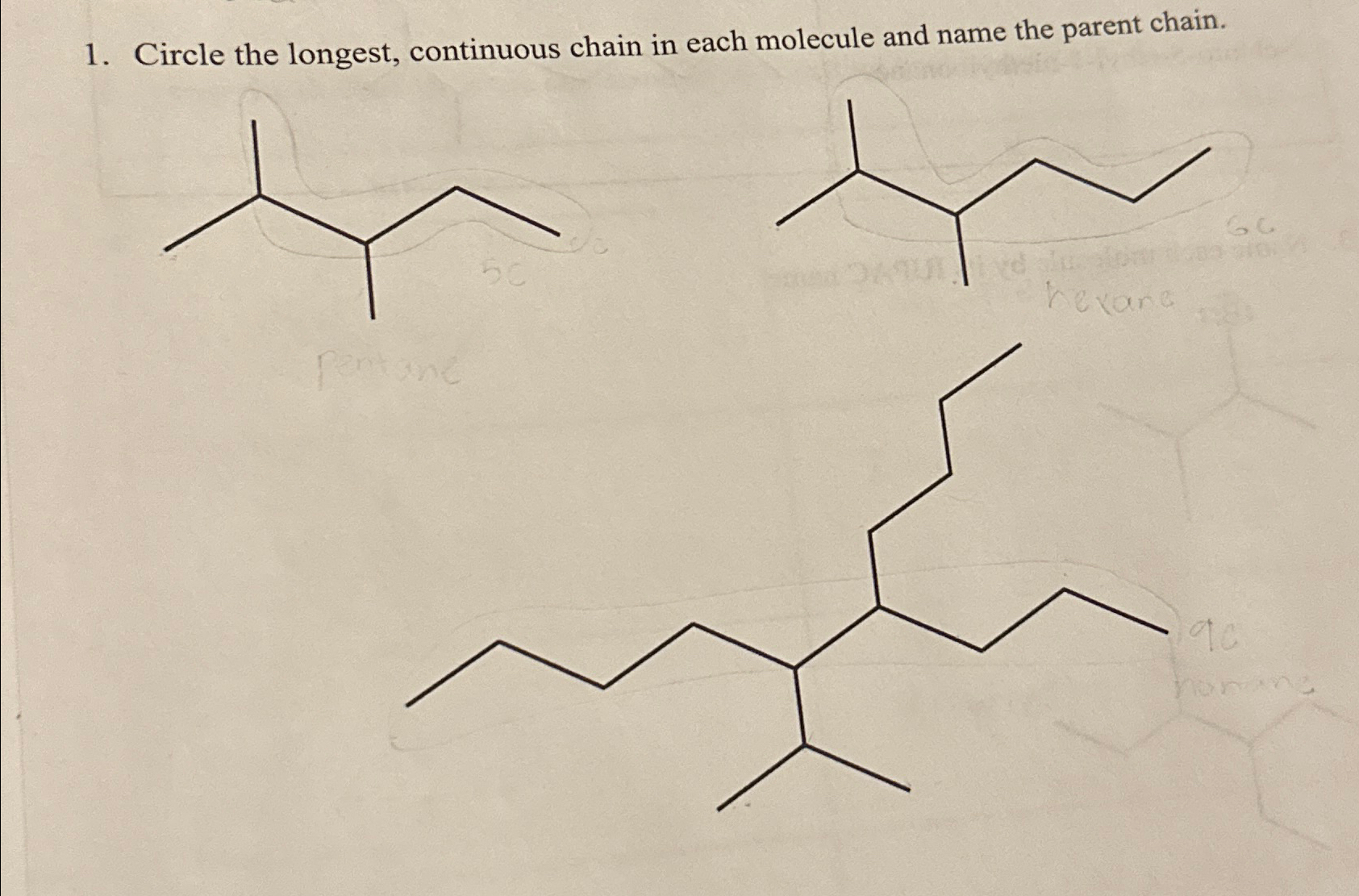 Solved Circle the longest, continuous chain in each molecule | Chegg.com
