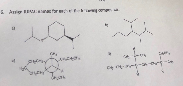 Solved CH3 6. Assign IUPAC names for each of the following | Chegg.com