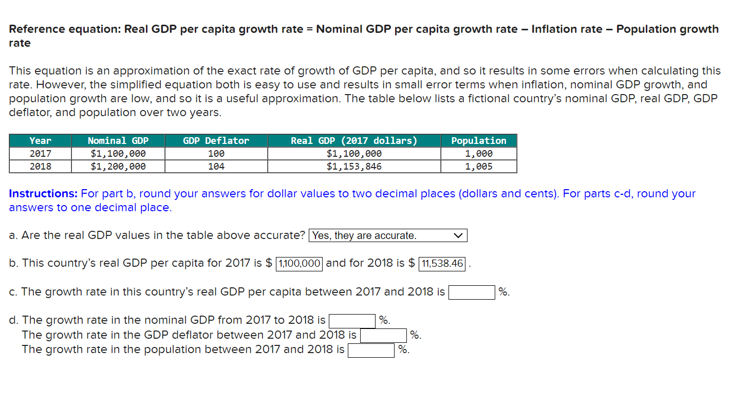Solved Reference equation: Real GDP per capita growth rate = | Chegg.com