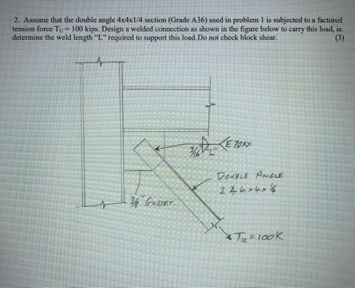 Solved 2. Assume that the double angle 4x4x1/4 section | Chegg.com