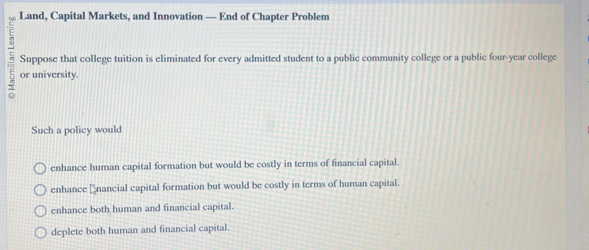Solved Land, Capital Markets, and Innovation - ﻿End of | Chegg.com