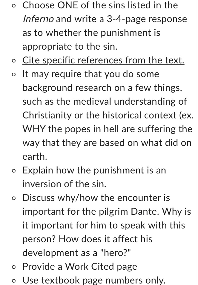 Solved Choose ONE of the sins listed in the Inferno and | Chegg.com