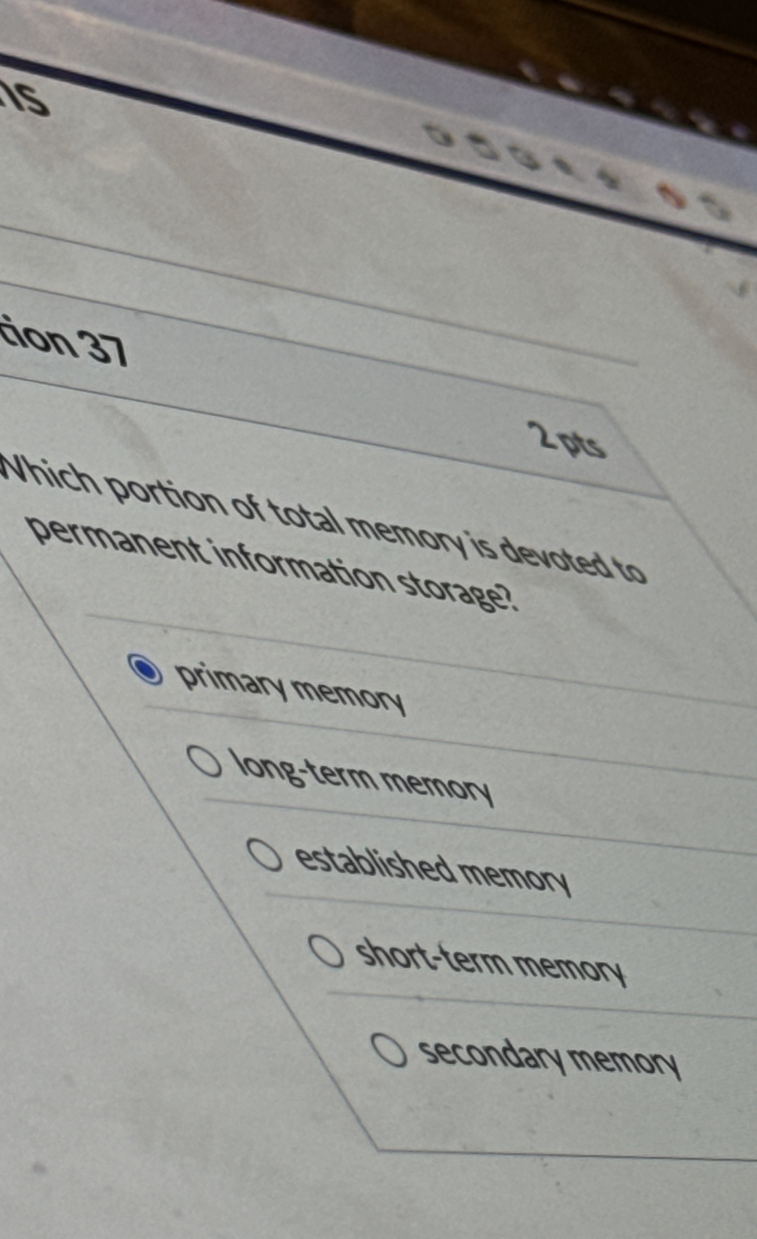 Solved iton 37Which portion of total memony is devoted | Chegg.com