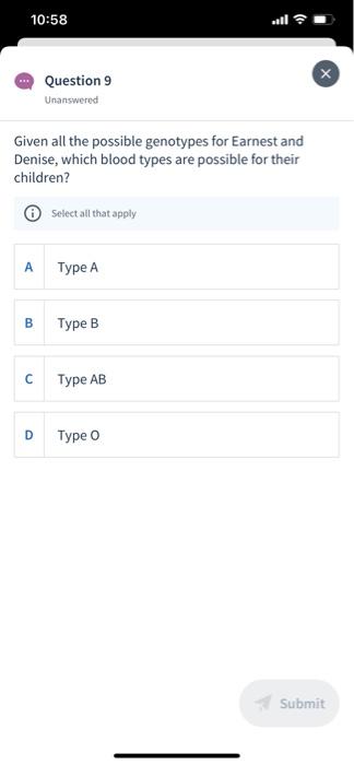 Solved х Blood Type Genotypes Unanswered Match the genotypes | Chegg.com