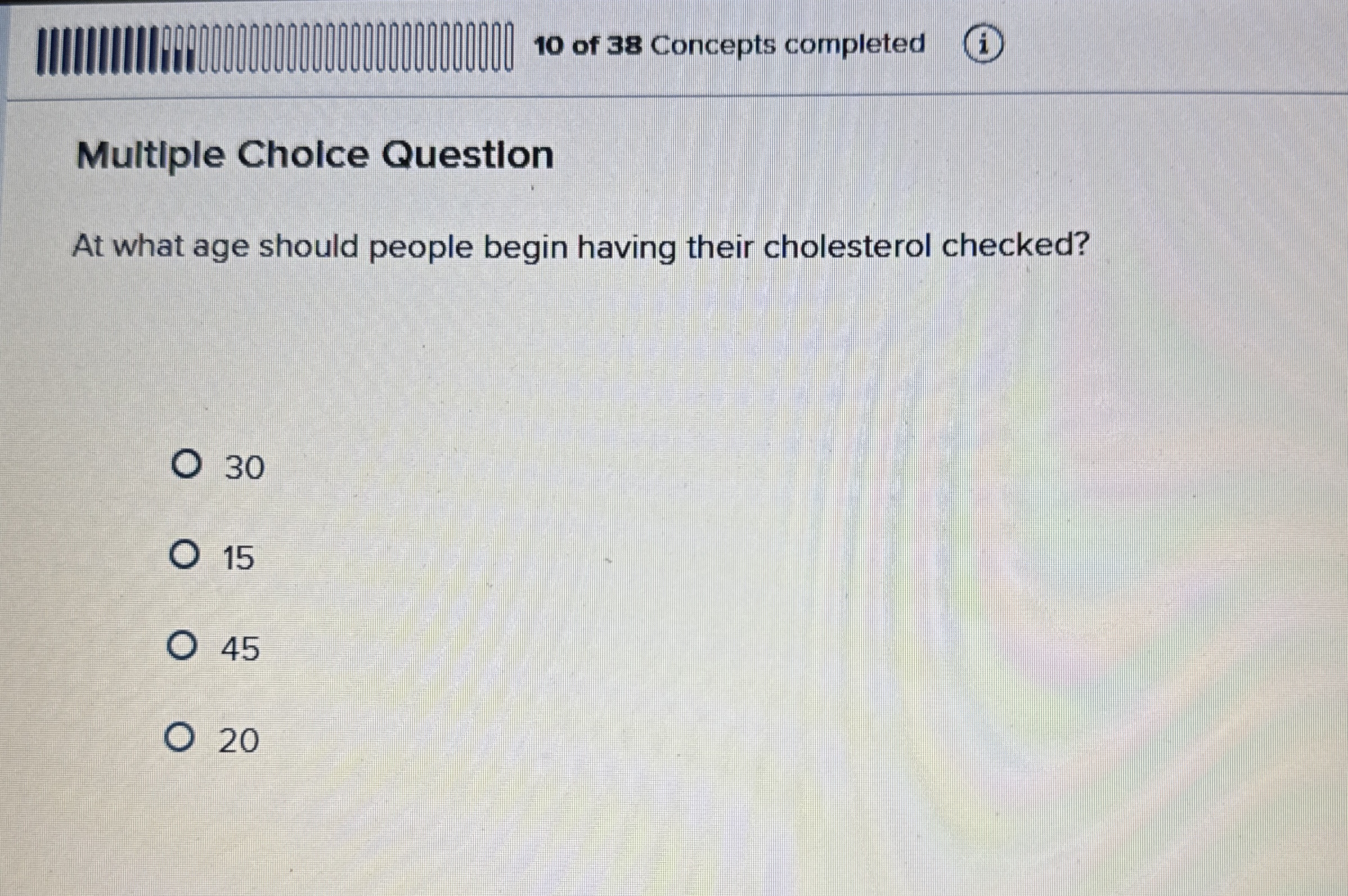 Solved 3015452010 ﻿of 38 ﻿Concepts completedMultiple Cholce | Chegg.com