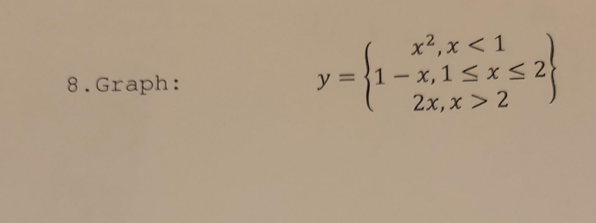 Solved 8. Graph: y=⎩⎨⎧x2,x 2⎭⎬⎫ | Chegg.com