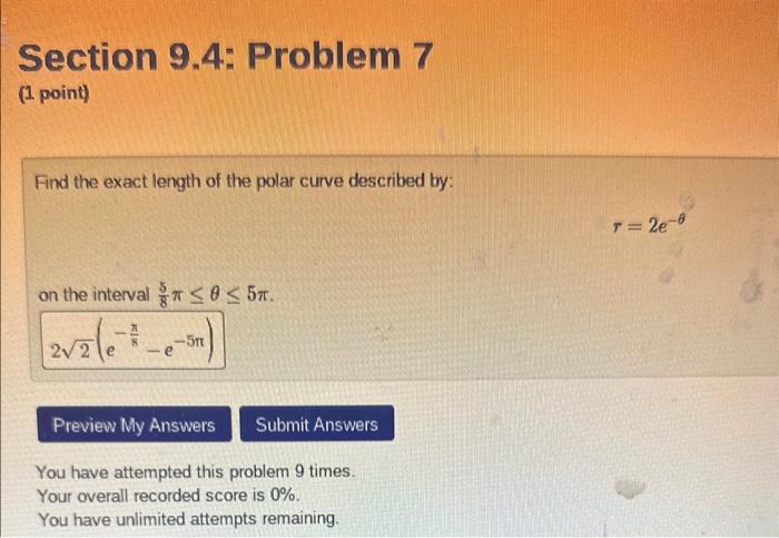 Solved Section 9.4: Problem 7 (1 point) Find the exact | Chegg.com