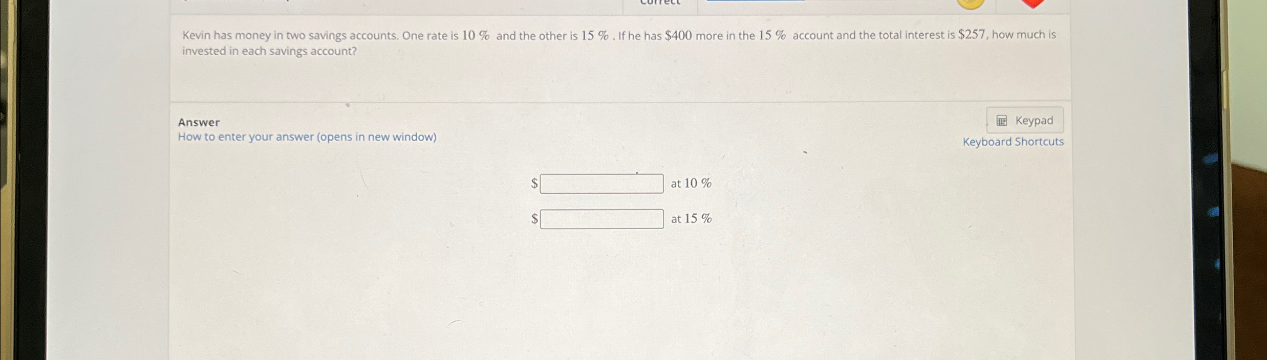 Solved Kevin has money in two savings accounts. One rate is | Chegg.com