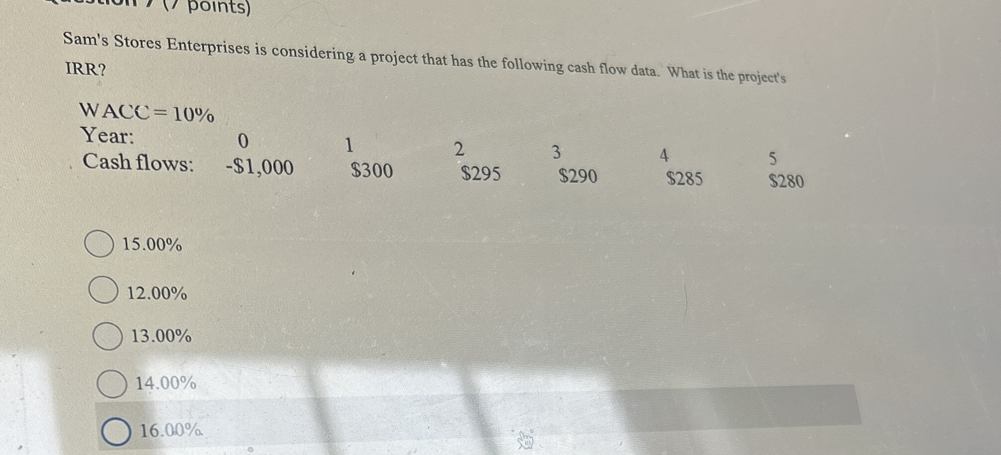 Solved Sam's Stores Enterprises is considering a project | Chegg.com