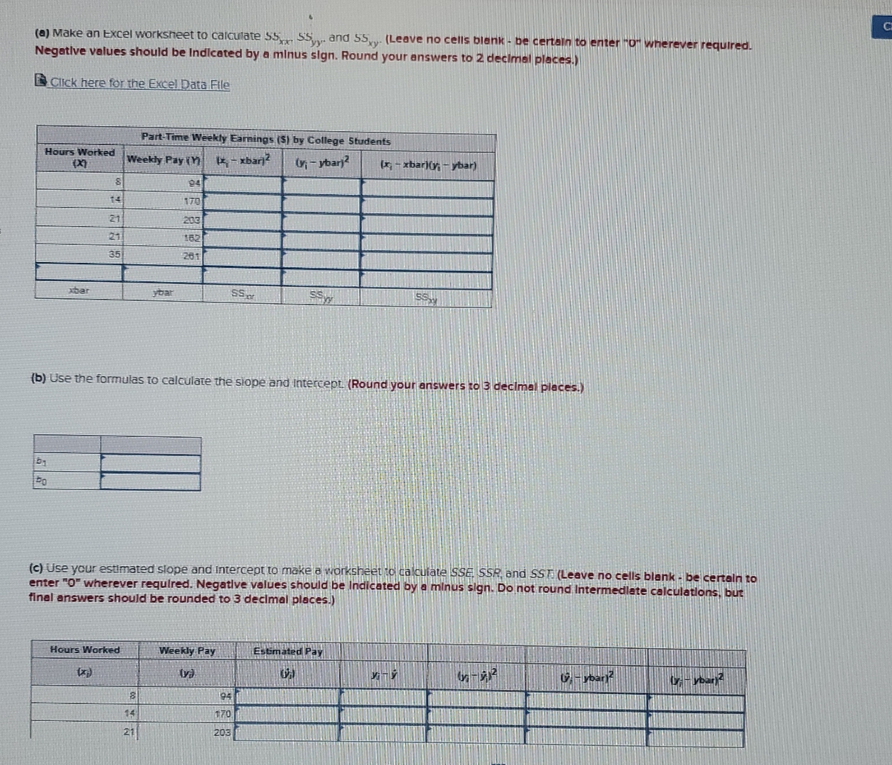Solved (a) ﻿Make an Excel worksheet to calculate SS× ﻿SS: | Chegg.com