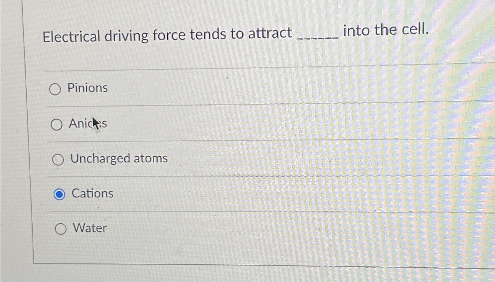 Solved Electrical driving force tends to attract into the | Chegg.com