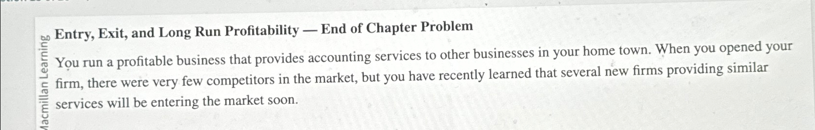 Solved Entry, Exit, and Long Run Profitability - ﻿End of | Chegg.com