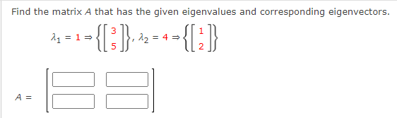 Solved Find the matrix A that has the given eigenvalues and | Chegg.com