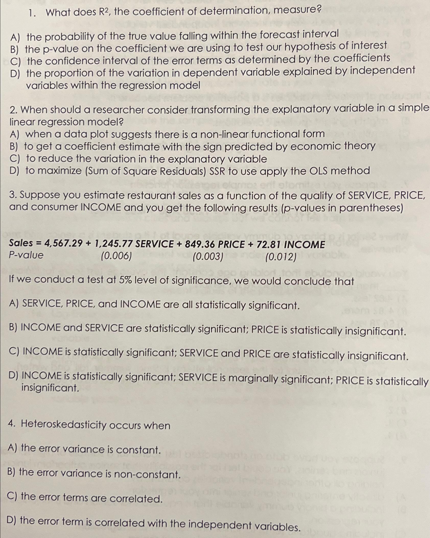 Solved What does R2, ﻿the coefficient of determination, | Chegg.com