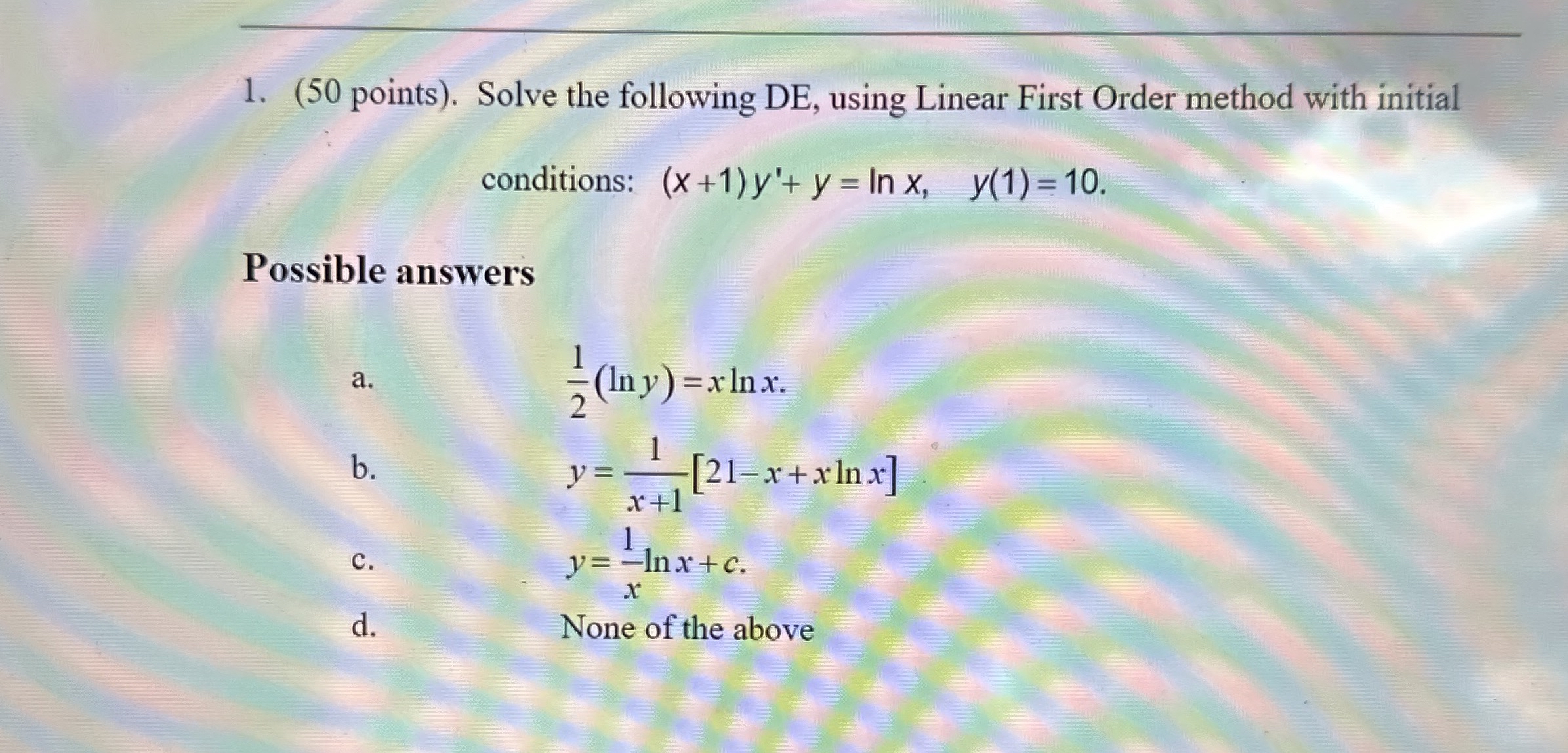 Solved (50 ﻿points). ﻿Solve the following DE, ﻿using Linear | Chegg.com