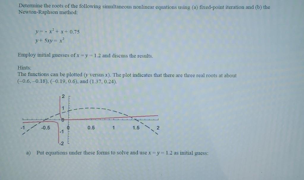 Solved Determine the roots of the following simultaneous | Chegg.com
