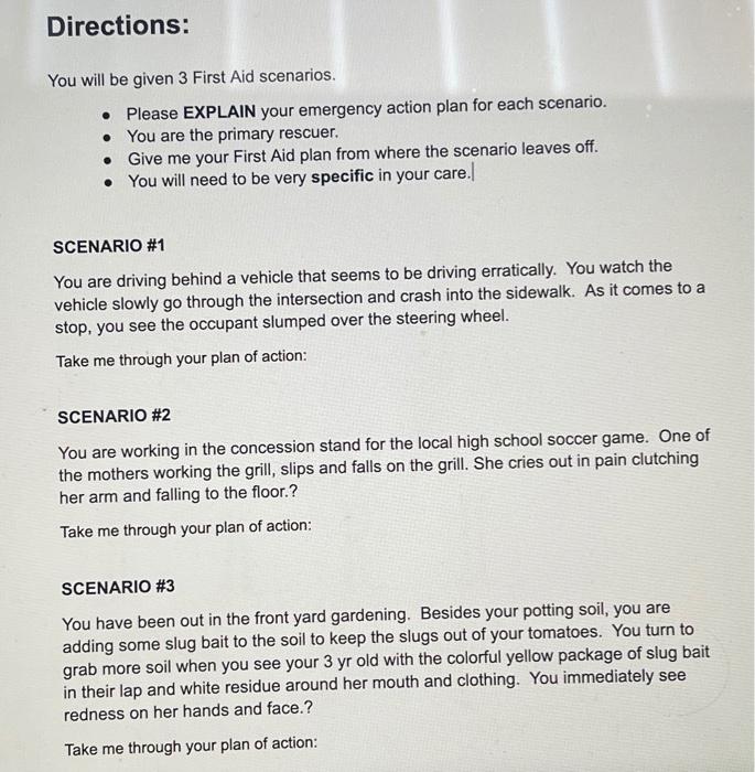 Solved You will be given 3 First Aid scenarios. - Please | Chegg.com