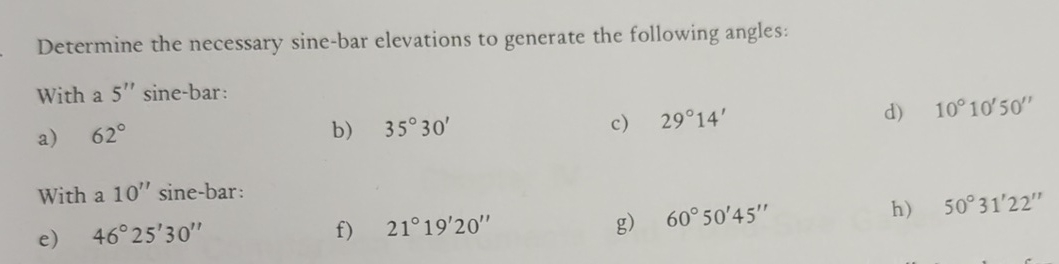 Solved Determine the necessary sine-bar elevations to | Chegg.com