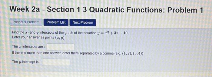 Solved Week 2a - Section 13 Quadratic Functions: Problem 1 | Chegg.com