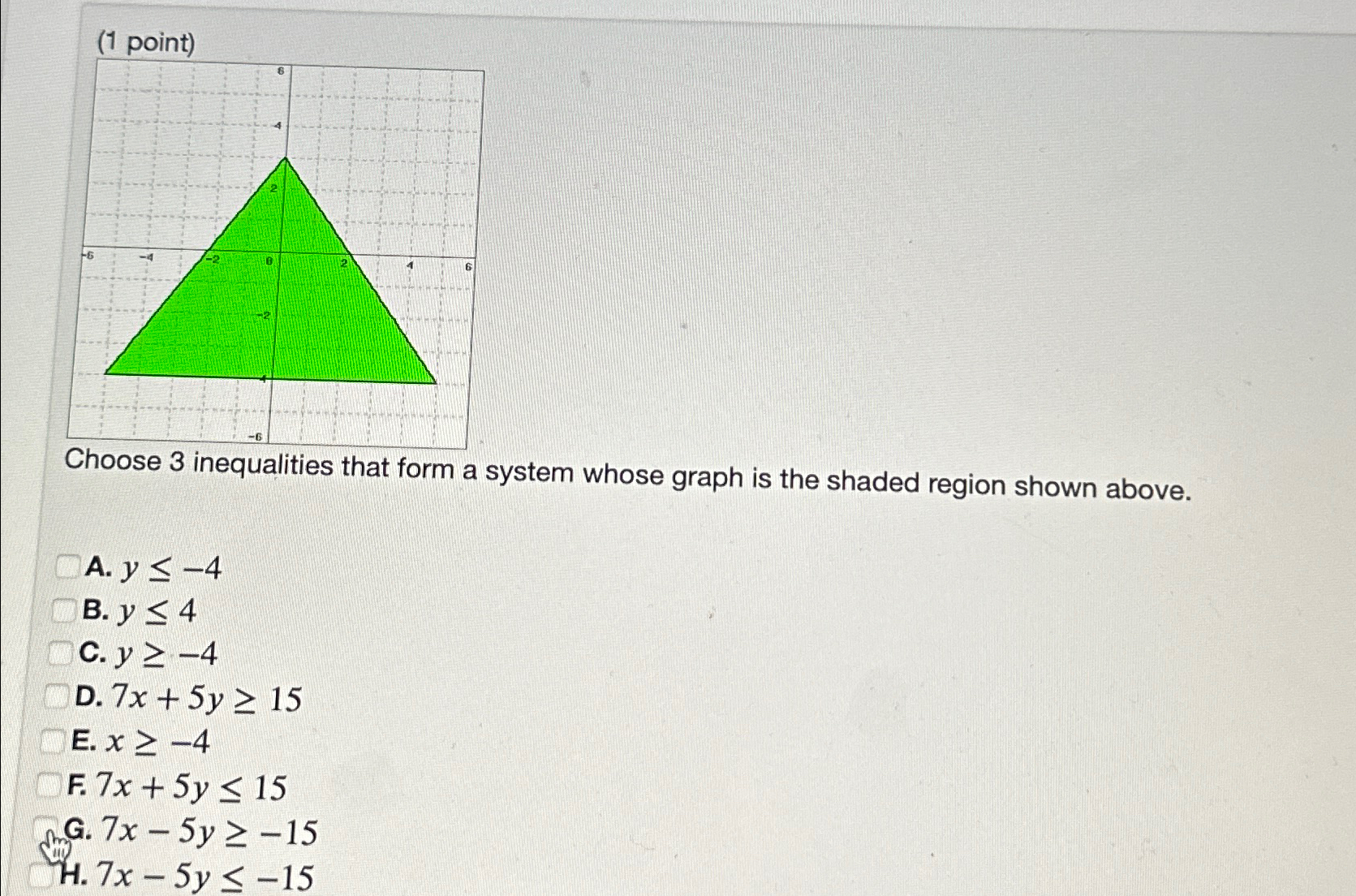 Solved Choose 3 ﻿inequalities that form a system whose graph | Chegg.com
