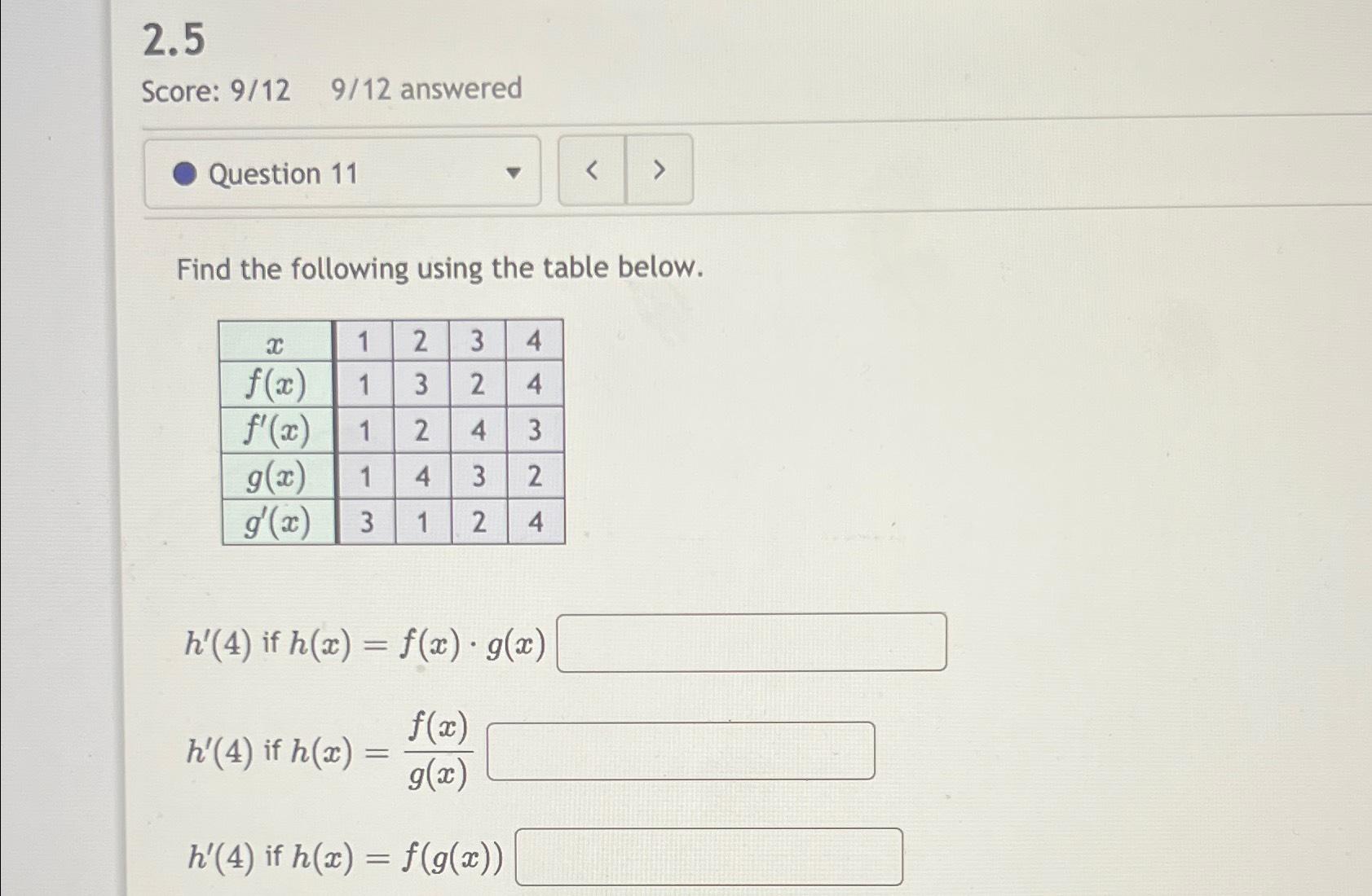 Solved 2.5Score: 912,912 ﻿answeredQuestion 11Find the | Chegg.com