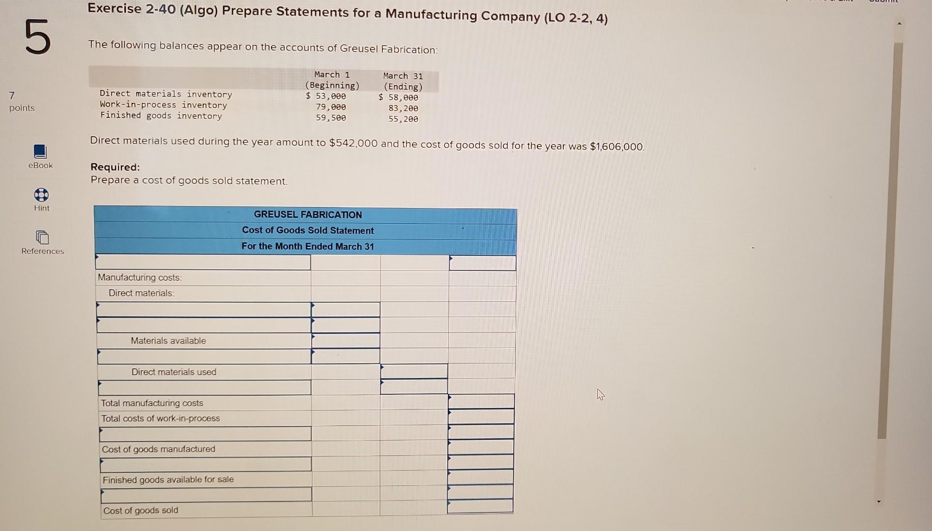 Solved Exercise 2-40 (Algo) Prepare Statements for a | Chegg.com