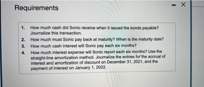 Solved Requirements 1. How much cash did Sonic receive when | Chegg.com
