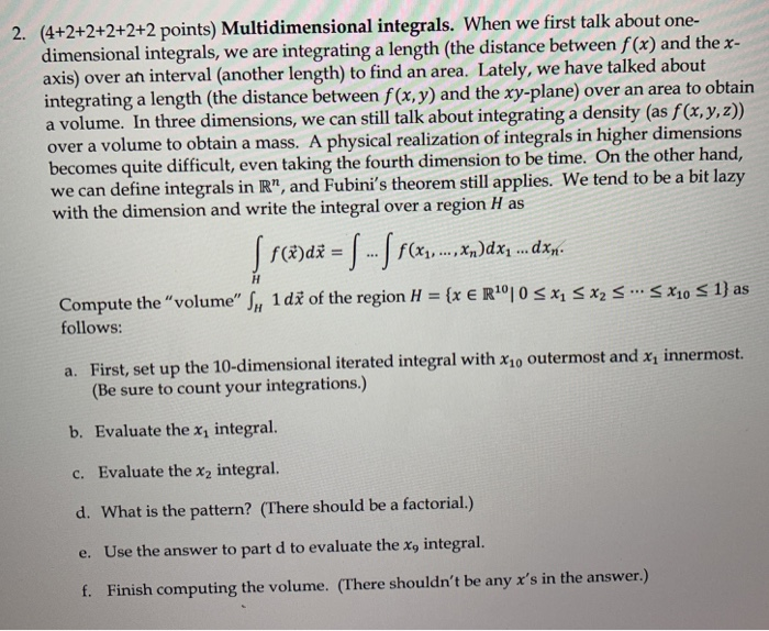 Solved 2. (4+2+2+2+2+2 points) Multidimensional integrals. | Chegg.com