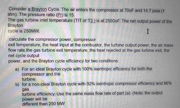 Solved Consider a Brayton Cycle. The air enters the | Chegg.com
