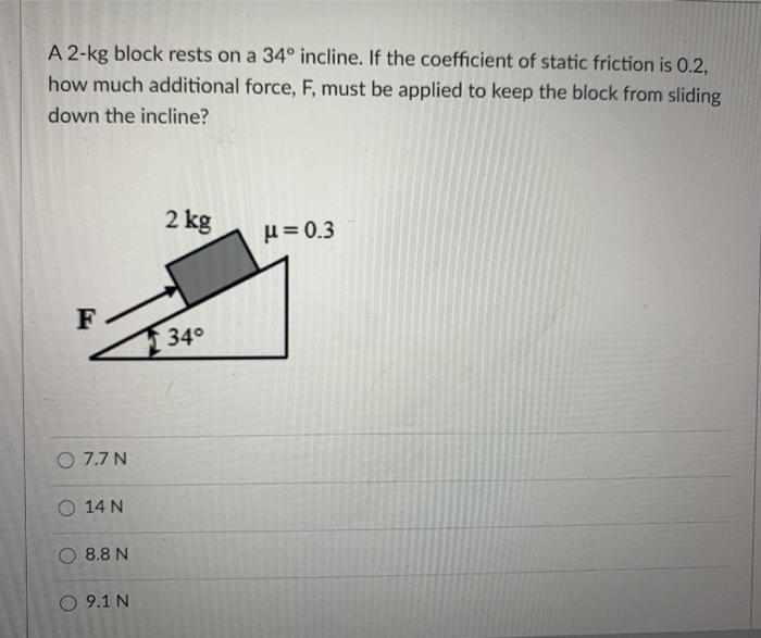Solved A 2-kg block rests on a 34° incline. If the | Chegg.com