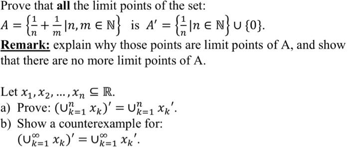 Solved Prove that all the limit points of the set: | Chegg.com