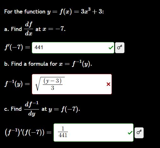 Solved For the function y=f(x)=3x3+3 ﻿:b. ﻿Find a formula | Chegg.com