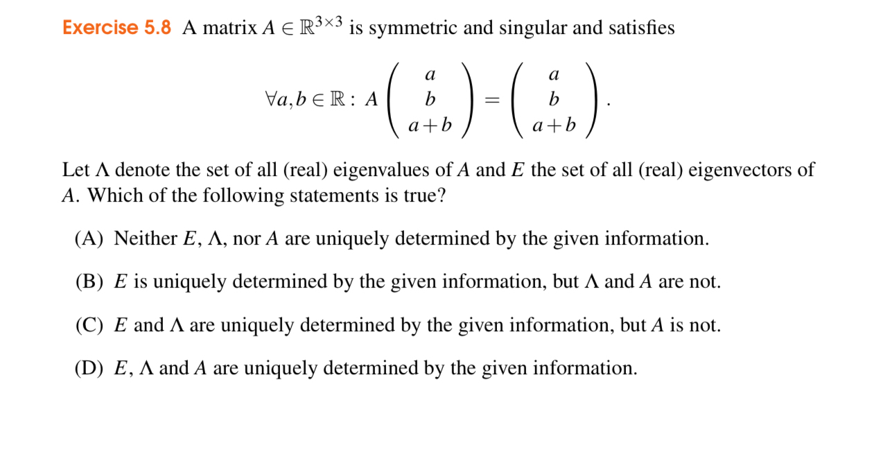 Solved Exercise 5.8 ﻿A matrix AinR3×3 ﻿is symmetric and | Chegg.com