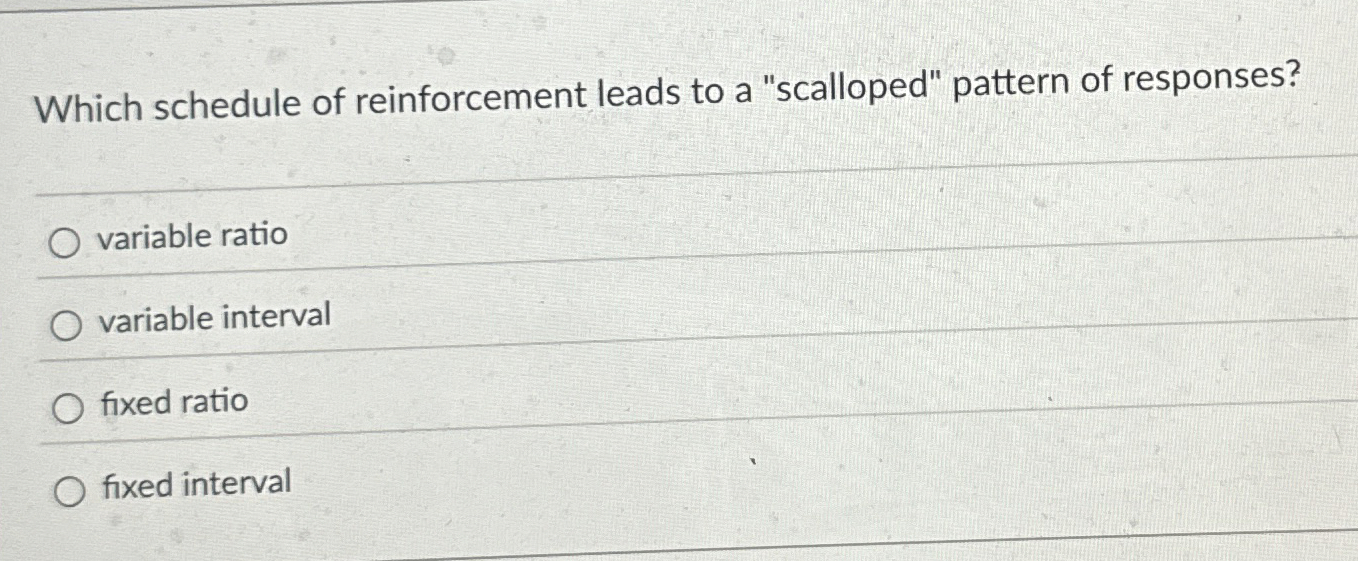Solved Which schedule of reinforcement leads to a | Chegg.com