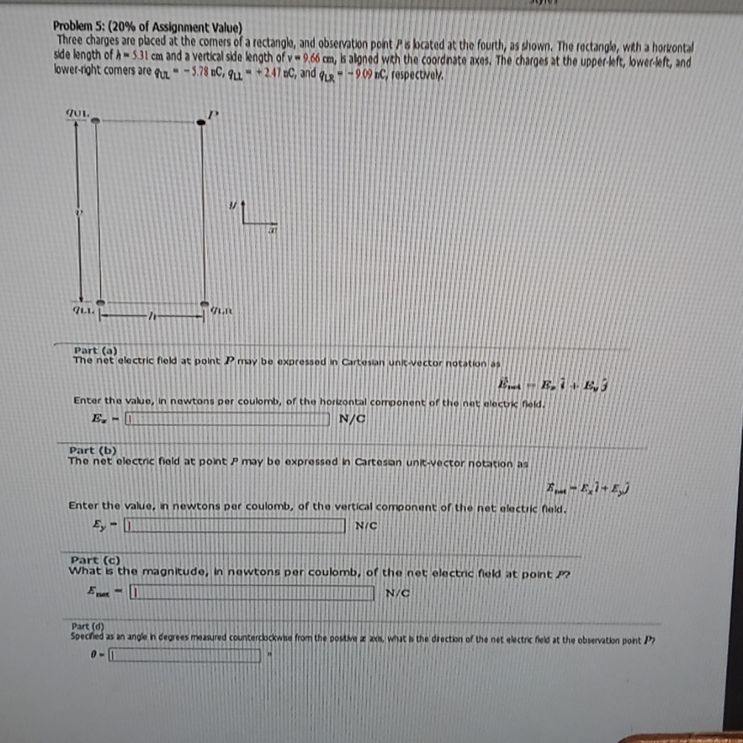 Solved Problem 5: ( 20% ﻿of Assignment Value)Three charges | Chegg.com