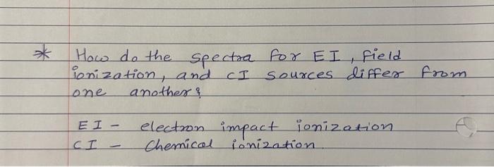 Solved * How do the spectra for EI, field ionization, and CI | Chegg.com