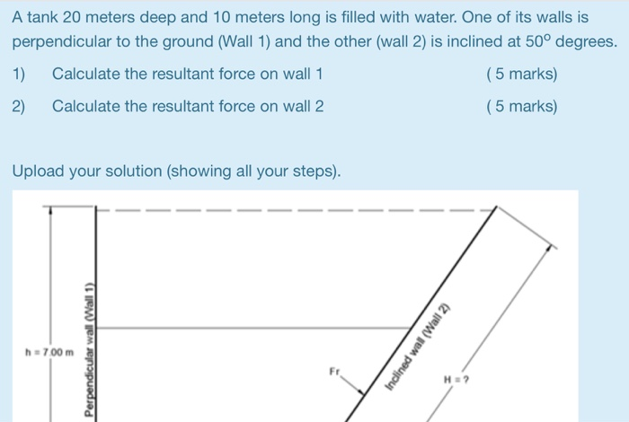 Solved A tank 20 meters deep and 10 meters long is filled | Chegg.com
