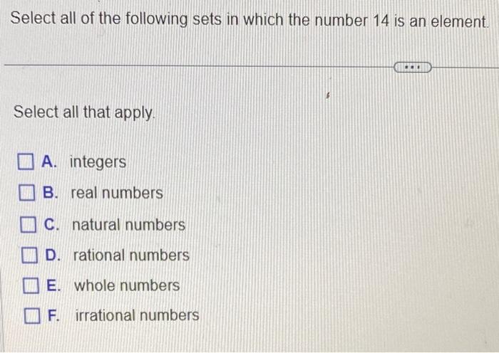 Solved Select all of the following sets in which the number | Chegg.com