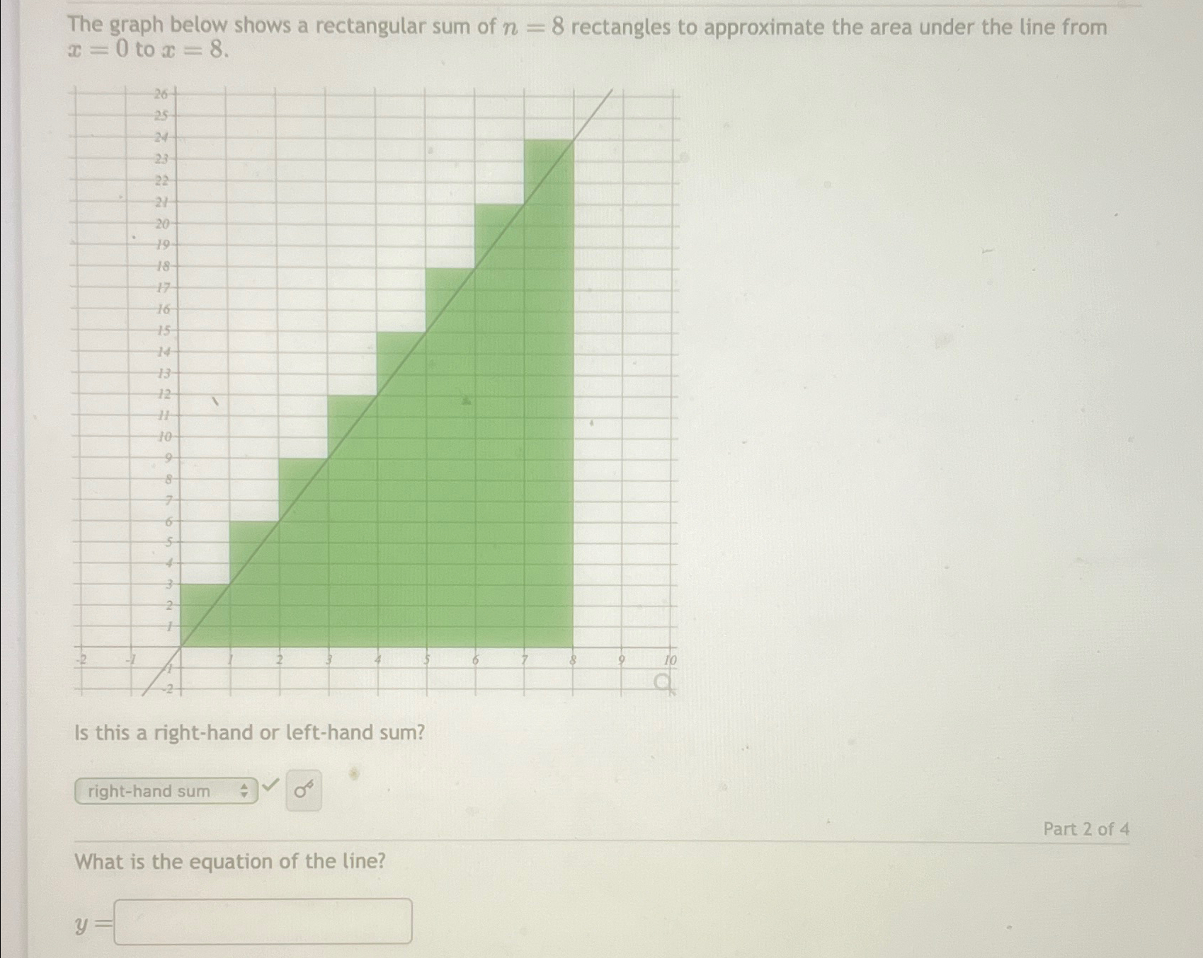 Solved The graph below shows a rectangular sum of n=8 | Chegg.com