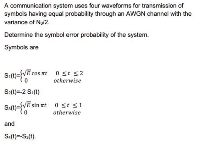Solved A communication system uses four waveforms for | Chegg.com