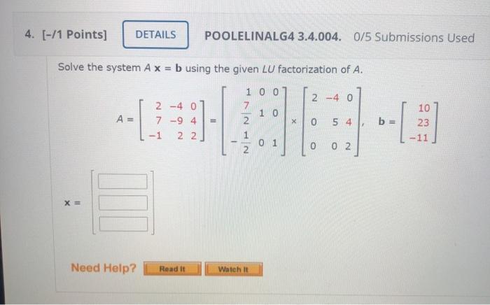 Solved DETAILS 3. [0/1 Points) PREVIOUS ANSWERS POOLELINALG4 | Chegg.com