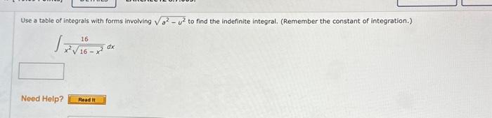 Solved Use a table of integrals with forms involving a2−u2 | Chegg.com