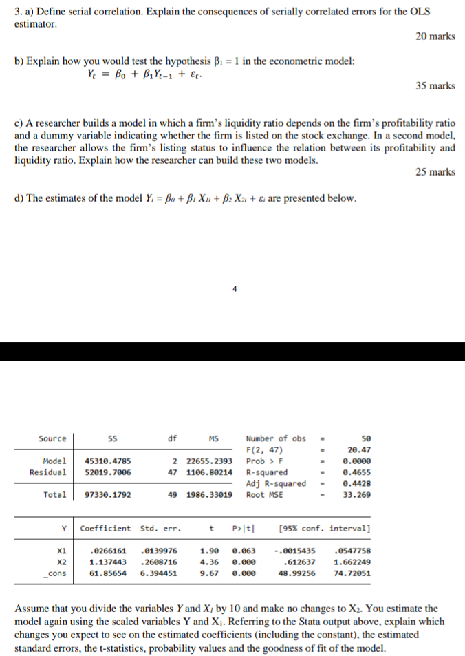 Solved 3. a) Define serial correlation. Explain the | Chegg.com