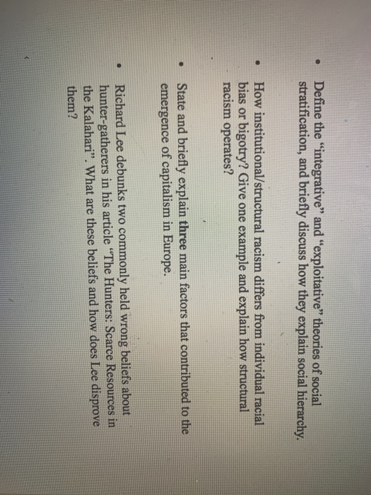 Define the "integrative" and "exploitative" theories | Chegg.com